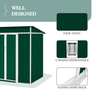 Incbruce Outdoor Storage Lawn Steel Roof Style Sheds 6' x 4' Outside Tool House with Sliding Door (Green)