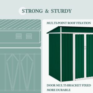 Incbruce Outdoor Storage Lawn Steel Roof Style Sheds 6' x 4' Outside Tool House with Sliding Door (Green)