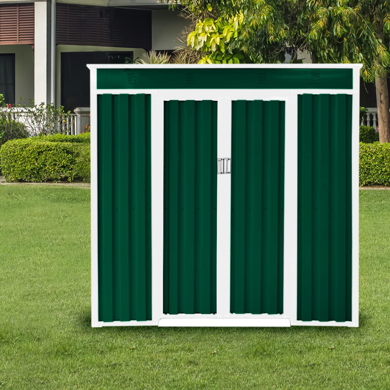 Incbruce Outdoor Storage Lawn Steel Roof Style Sheds 6' x 4' Outside Tool House with Sliding Door (Green)