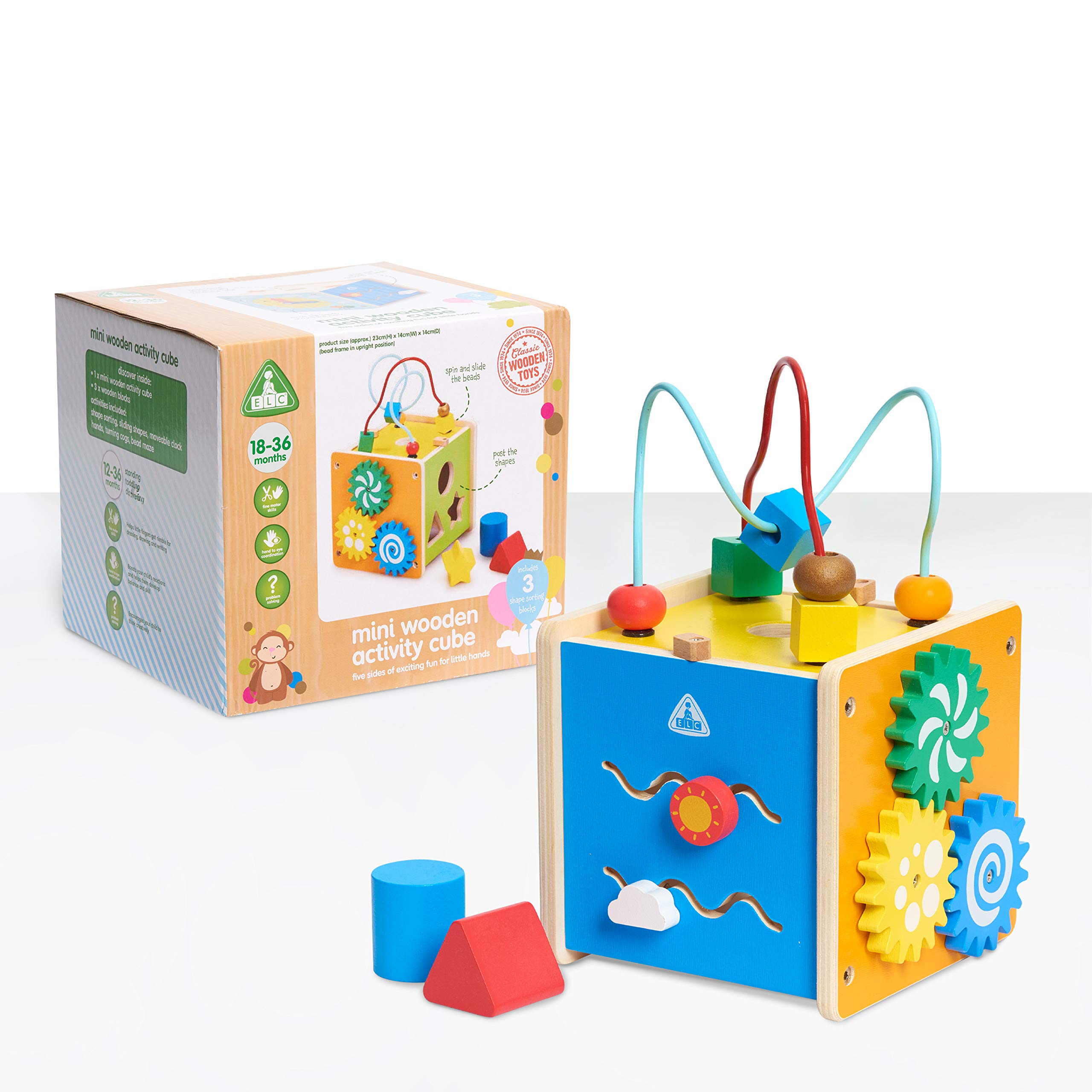 Early Learning Centre Mini Wooden Activity Cube, Preschool Development, Kids Toys for Ages 18 Month, Amazon Exclusive