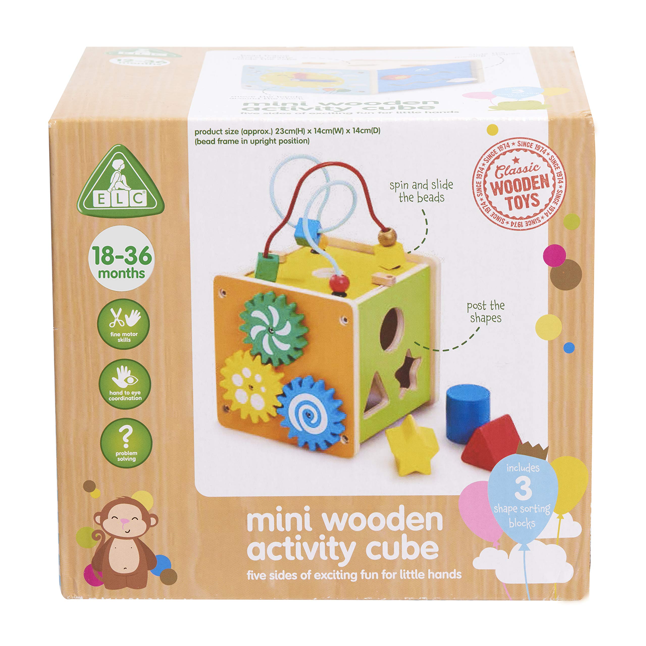 Early Learning Centre Mini Wooden Activity Cube, Preschool Development, Kids Toys for Ages 18 Month, Amazon Exclusive