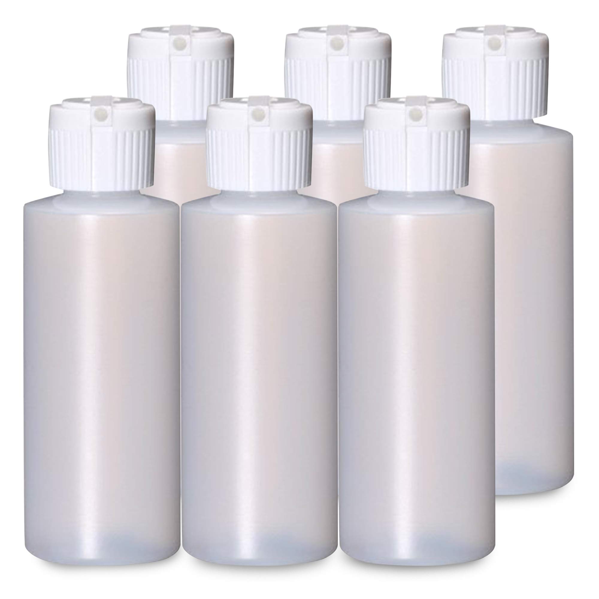 Onisavings Plastic Cylinder Bottles with Flip Top Pour Spout - BPA-Free & Refillable Containers- Durable, Affordable Price - Store Lotion and Any Kind Liquid-Based Products, Size 4 Oz (6 Pack)