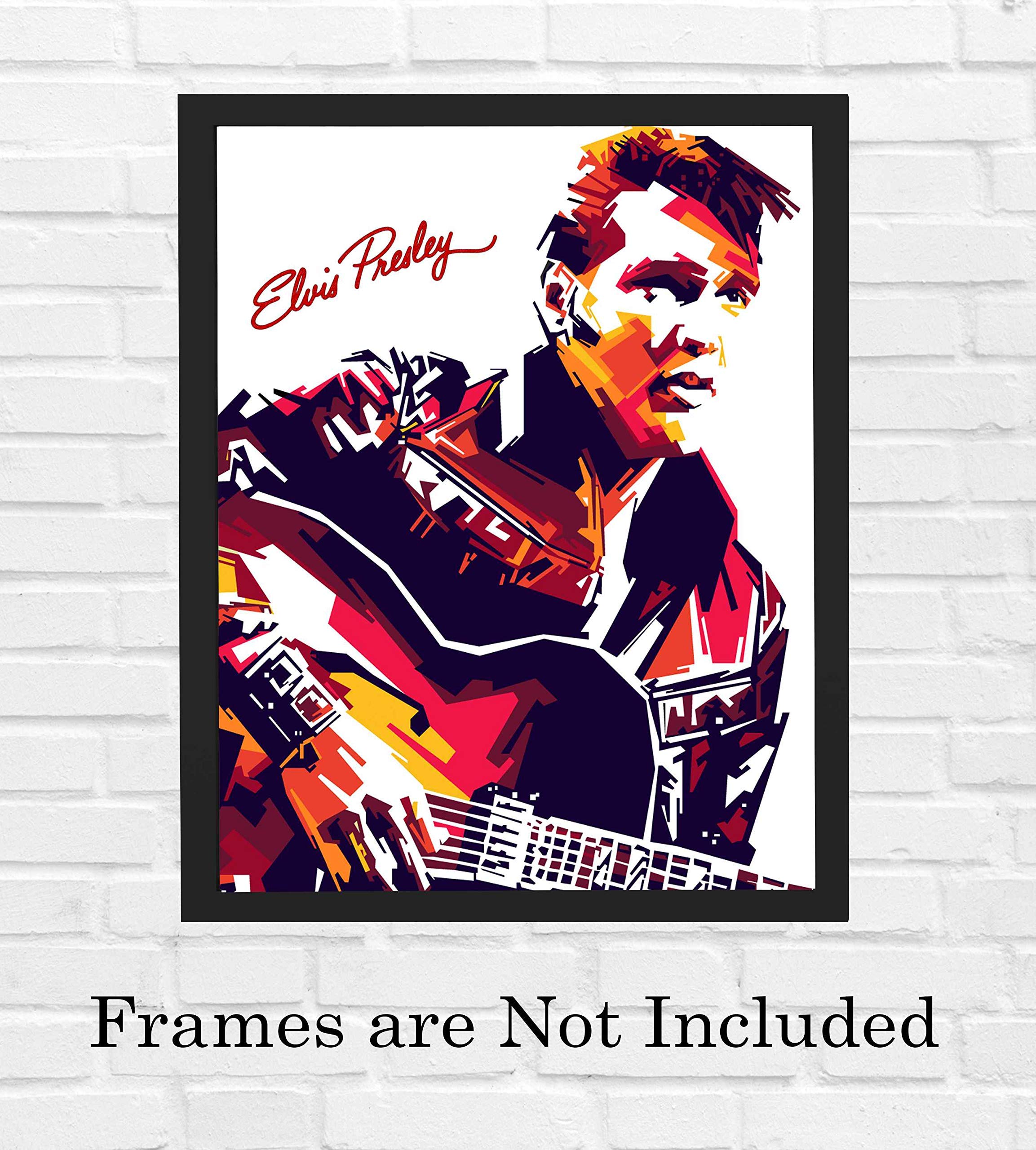 Elvis Presley - Retro Music Decor Wall Art, This Ready to Frame Silhouette wall art poster Print is Good For Music Room, Home, Office, Studio, And Man Cave Room Decor, Unframed - 8 x 10”