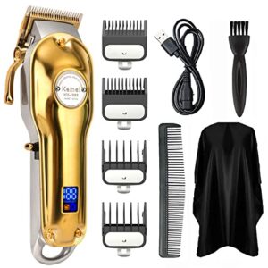 kemei golden cordless professional hair clippers hair trimmer for men for stylists and barbers full metal housing hair clipper usb charge (golden)