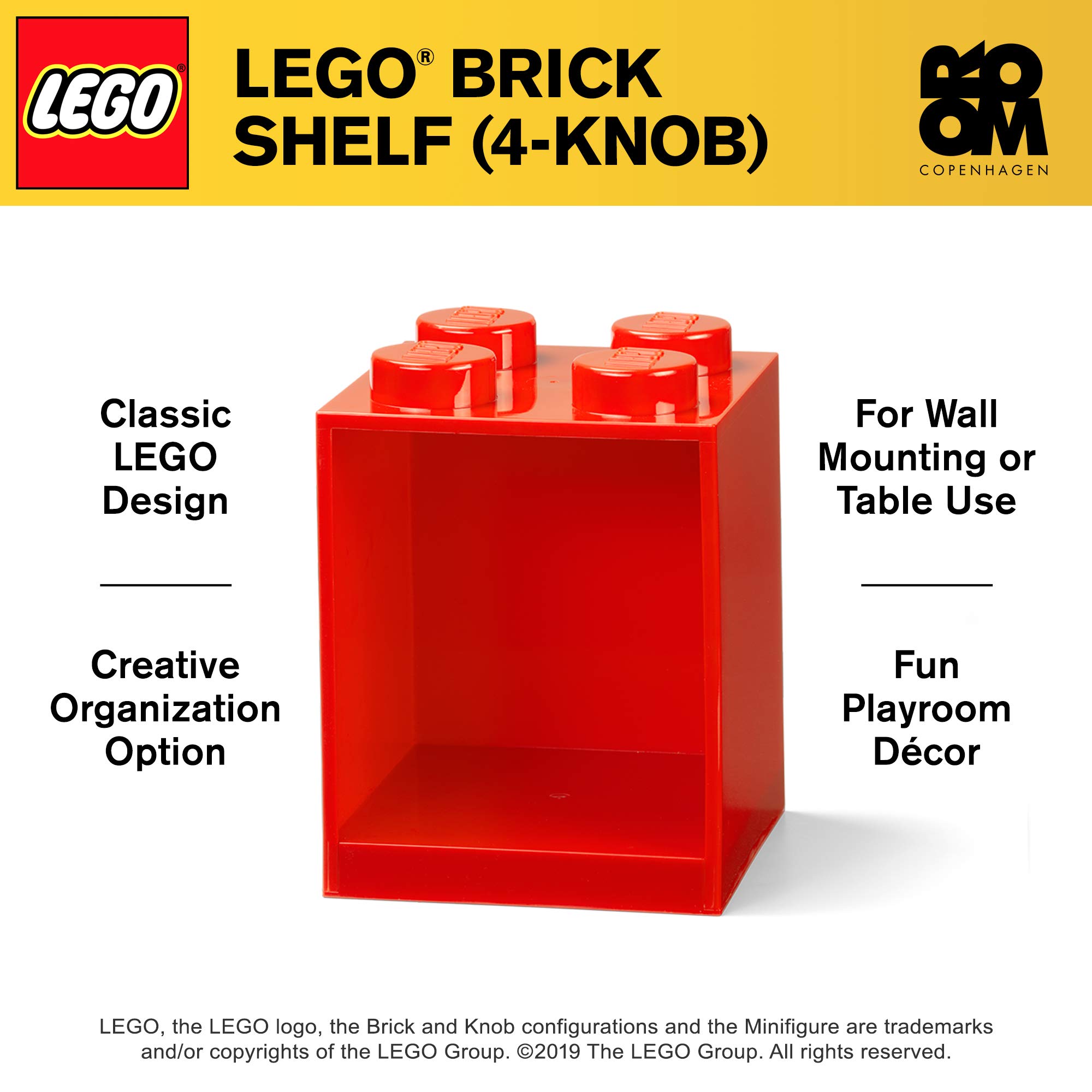 Room Copenhagen Lego Brick Set with 4-Stud and 8-Stud Box Shelves, Red