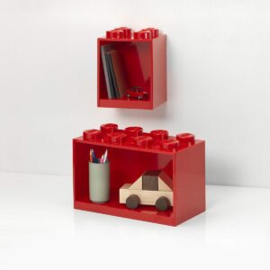 Room Copenhagen Lego Brick Set with 4-Stud and 8-Stud Box Shelves, Red