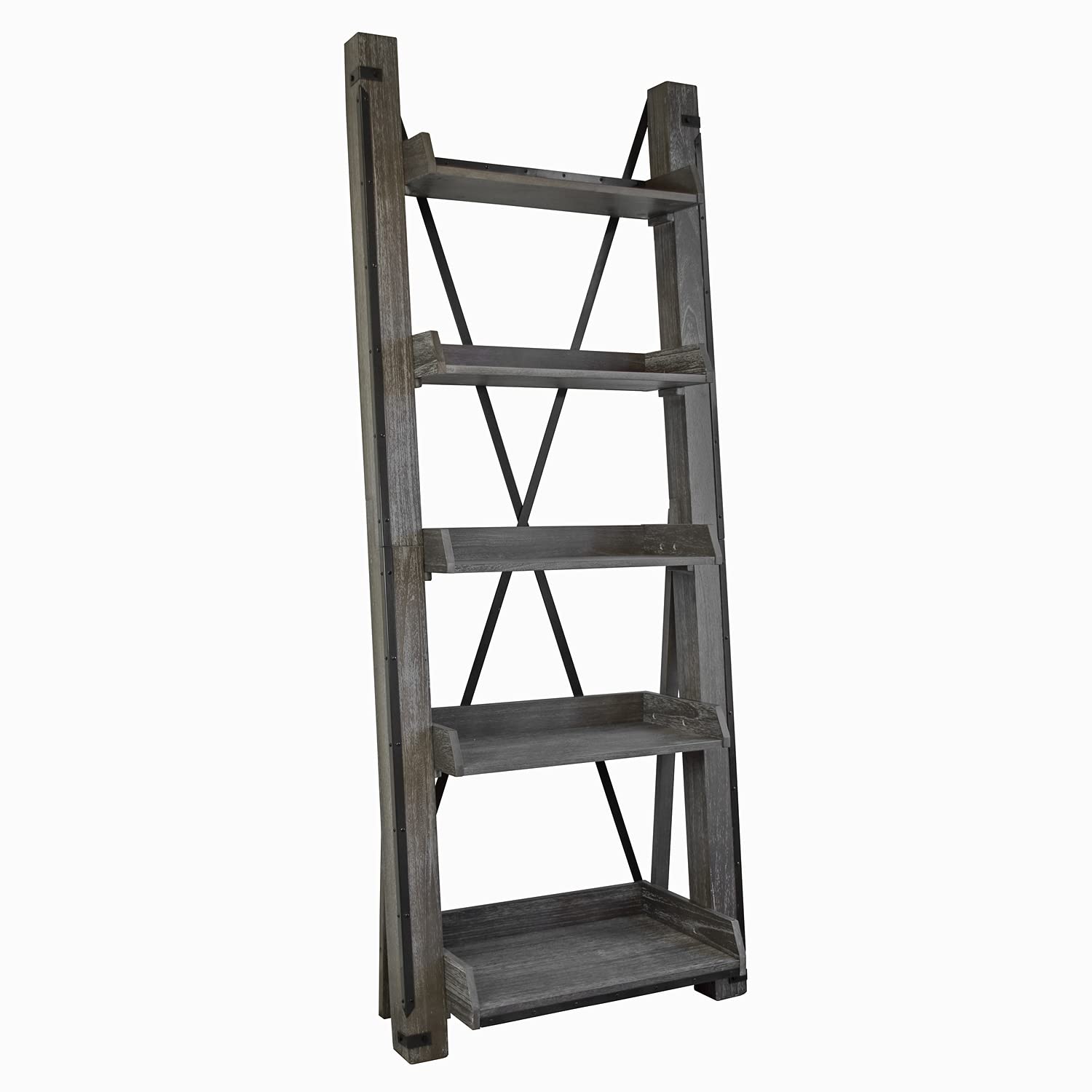 OS Home and Office Furniture Mocel Industrial Open Washed Driftwood Finish ladder bookcase