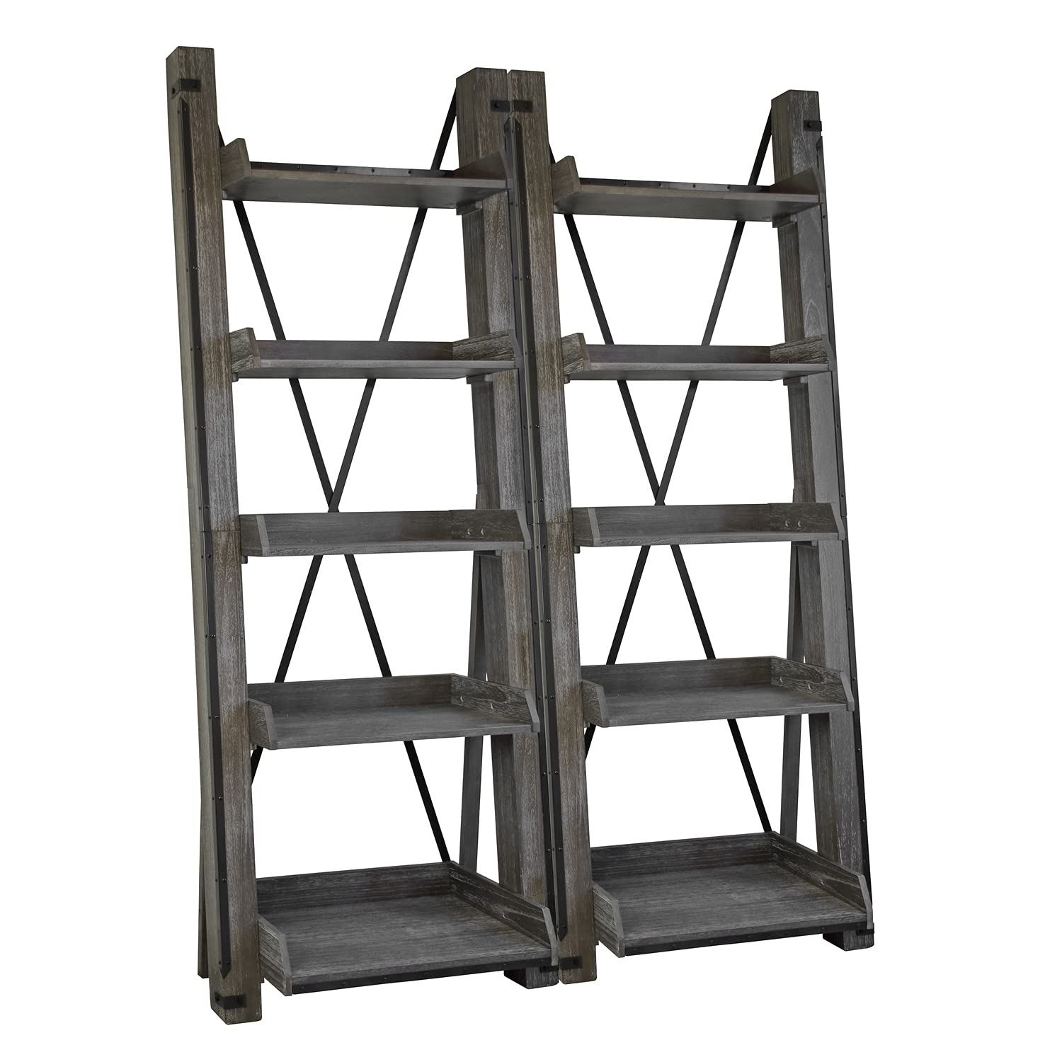 OS Home and Office Furniture Mocel Industrial Open Washed Driftwood Finish ladder bookcase