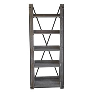 OS Home and Office Furniture Mocel Industrial Open Washed Driftwood Finish ladder bookcase