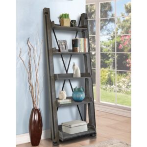 OS Home and Office Furniture Mocel Industrial Open Washed Driftwood Finish ladder bookcase