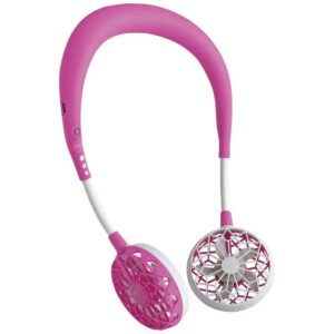 spice of life portable neck fan - hands-free wireless w fan 2nd edition, pink - rechargeable battery, 2.5 to 7 hour life, 3 speed settings, stimulating breeze helps prevent sleepiness while driving