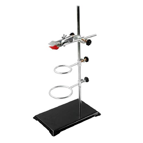 LabZhang Chemistry Laboratory Stand Set, with Support Stand (8.3"x5.5"), 2 Retort Rings (Dia. 2.2"/2.6"), Rod (Length 19.7") and Flask Clamp