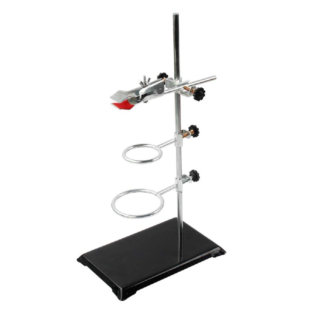 LabZhang Chemistry Laboratory Stand Set, with Support Stand (8.3"x5.5"), 2 Retort Rings (Dia. 2.2"/2.6"), Rod (Length 19.7") and Flask Clamp