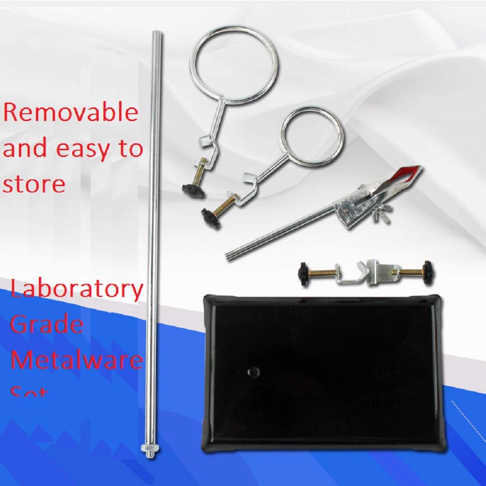 LabZhang Chemistry Laboratory Stand Set, with Support Stand (8.3"x5.5"), 2 Retort Rings (Dia. 2.2"/2.6"), Rod (Length 19.7") and Flask Clamp