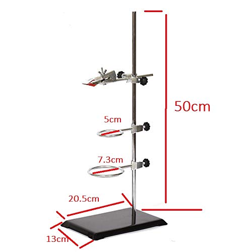 LabZhang Chemistry Laboratory Stand Set, with Support Stand (8.3"x5.5"), 2 Retort Rings (Dia. 2.2"/2.6"), Rod (Length 19.7") and Flask Clamp