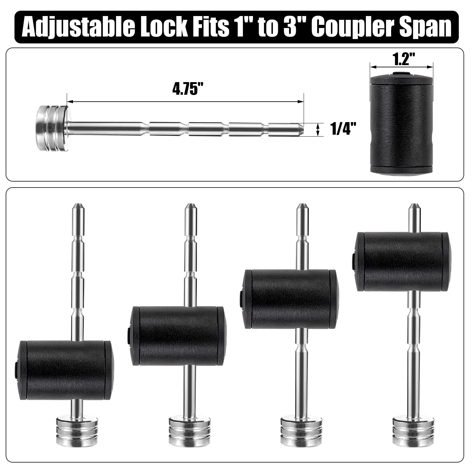 CZC AUTO Trailer Tongue Coupler Lock Adjustable Trailer Coupler Pin Lock, Dia 1/4 Inch, 3 Inch Effectice Length Fits 1 Inch to 3 Inch Latch-Type Coupler for Towing Boat Truck RV Car Trailer