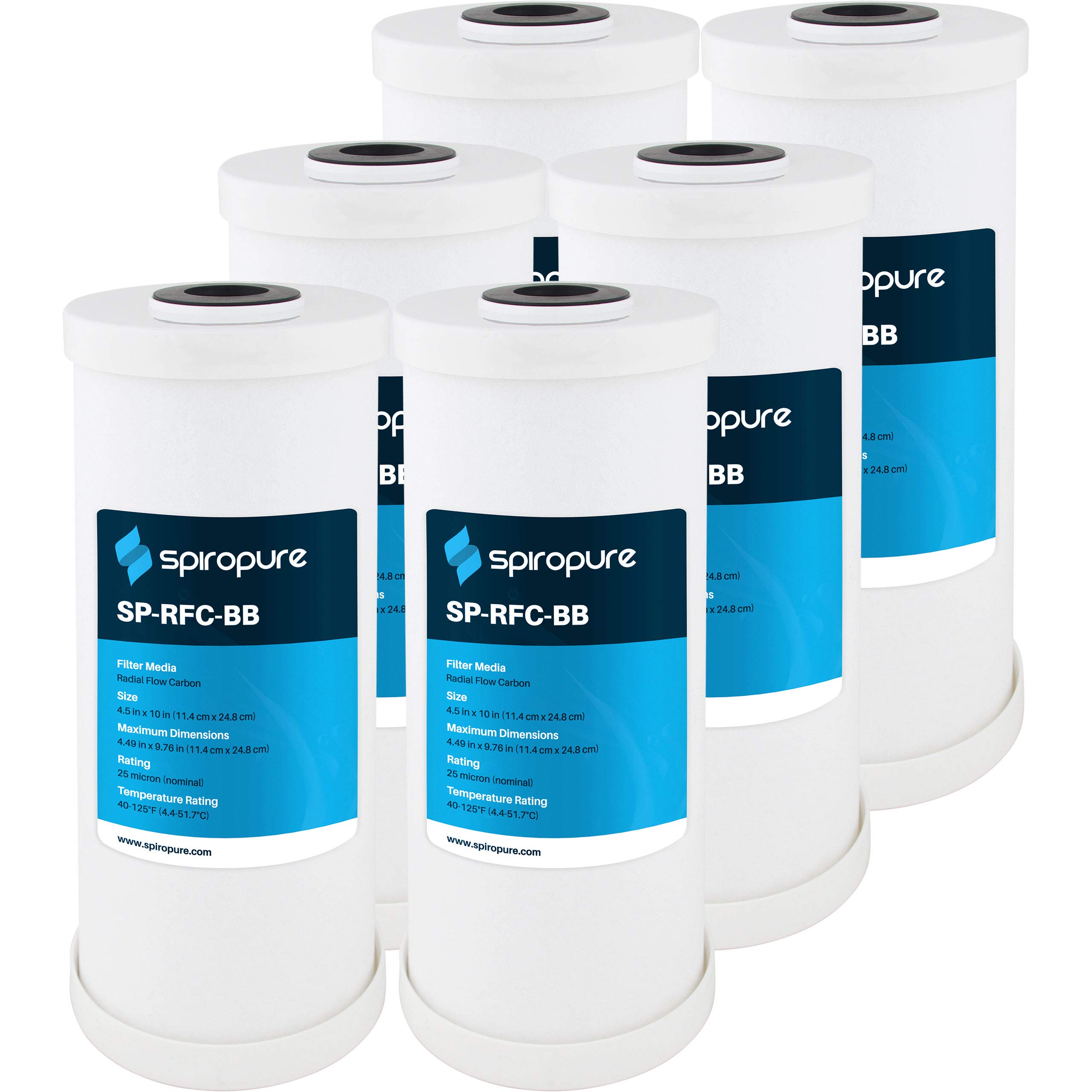 SpiroPure SP-RFC-BB 10x4.5 25 Micron Coconut Shell Radial Flow Granular Activated Carbon (GAC) Water Filter Cartridge RFC-BB 155141-43 SDP-4510 RFC-BBSA (Case of 6)