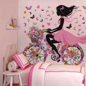 DEKOSH Girl Wall Decals for Kids Room | Wall Art Stickers with Butterflies and Flowers for Girls Bedroom Decor | Peel and Stick Girls Room Decorations for Nursery or Playroom