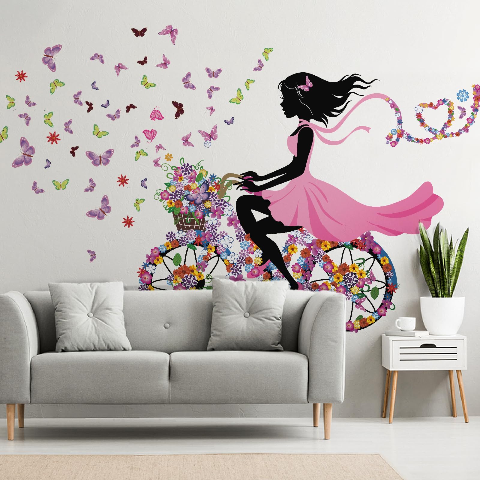 DEKOSH Girl Wall Decals for Kids Room | Wall Art Stickers with Butterflies and Flowers for Girls Bedroom Decor | Peel and Stick Girls Room Decorations for Nursery or Playroom