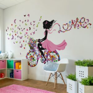 DEKOSH Girl Wall Decals for Kids Room | Wall Art Stickers with Butterflies and Flowers for Girls Bedroom Decor | Peel and Stick Girls Room Decorations for Nursery or Playroom