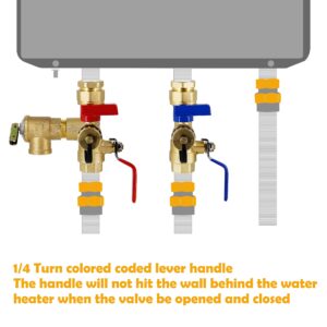 Twinkle Star 3/4 Inch IPS Isolator Tankless Water Heater Service Valve Kit, with Pressure Relief Valve, Clean Brass Construction