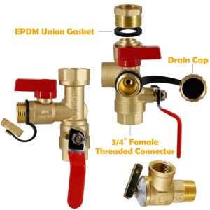 Twinkle Star 3/4 Inch IPS Isolator Tankless Water Heater Service Valve Kit, with Pressure Relief Valve, Clean Brass Construction