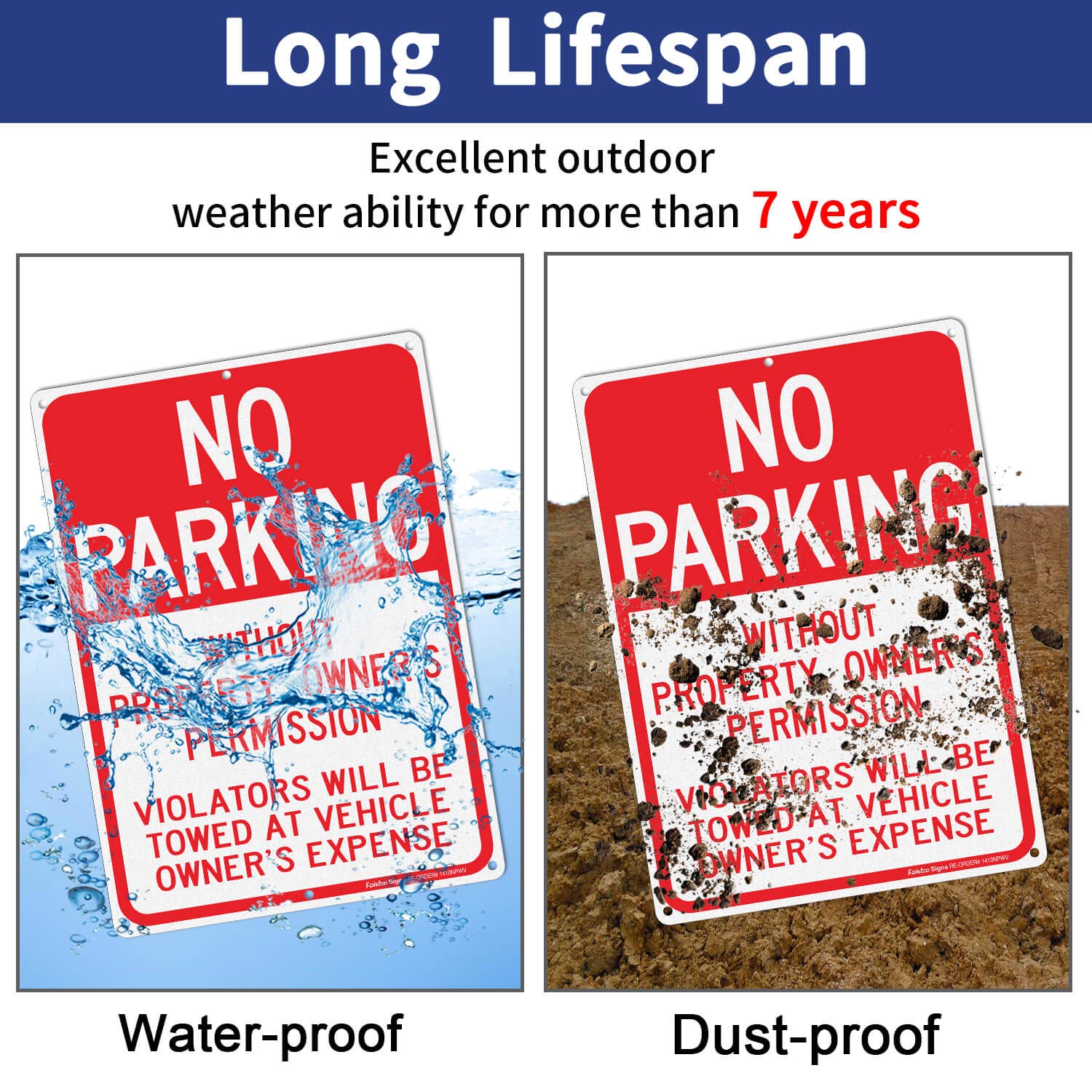 No Parking Without Property Owner's Permission Sign, Violators Will Be Towed at Vehicle Owner's Expense (3 Pack) 14 x 10 Inches .40 Rust Free Aluminum Reflective Sign, UV Protected,Weather Resistant,W