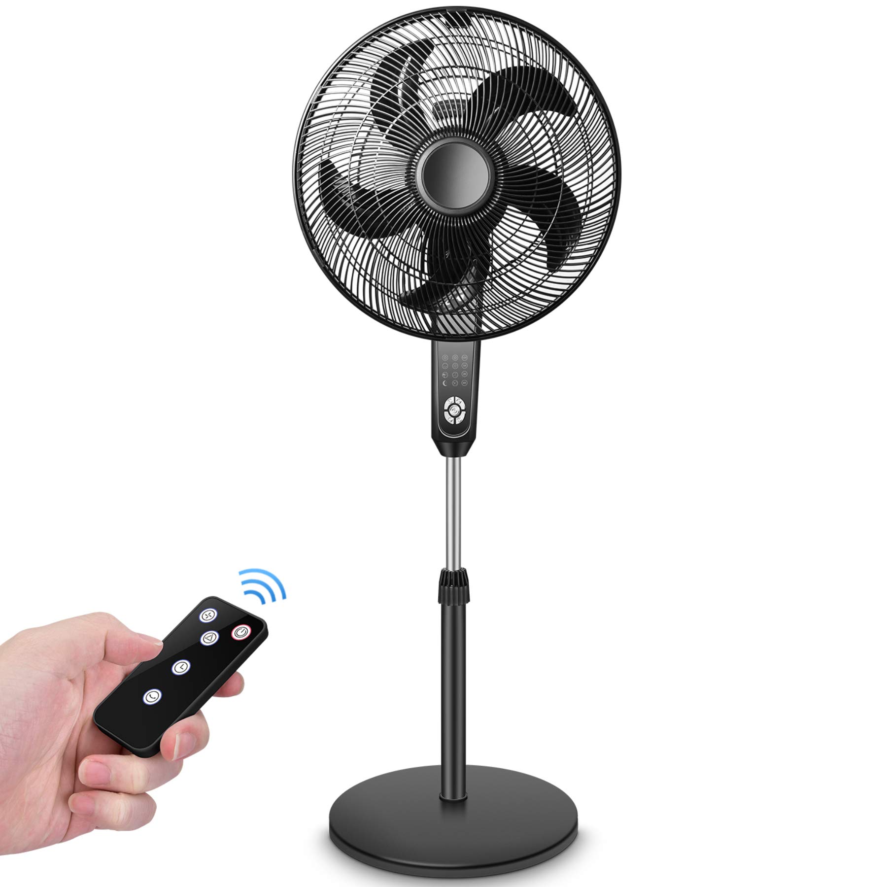 Pedestal Fan, Oscillating Fan with Timer Function, Powerful 4 Speeds, 3 Wind Modes, Remote Control, Large Standing Fan, Adjustable Height and Tilt, 2 in 1 Cooling Fans for Bedroom, Home, Patio