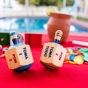 Pirinola Toma Todo Set – Wood Spinning Top Game – Set of 2 - Kids and Adults Party Games for Mexican Fiesta, Bachelor Parties or Baby Shower, 4 Inches Tall