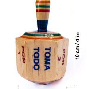 Pirinola Toma Todo Set – Wood Spinning Top Game – Set of 2 - Kids and Adults Party Games for Mexican Fiesta, Bachelor Parties or Baby Shower, 4 Inches Tall