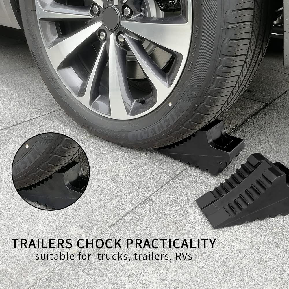 ROBLOCK Solid Rubber Wheel Chocks Heavy Duty Trailer Chock -2 Pack Black, 8.6" Long x 3.7 Wide x 4.7" High for Car, Travel Trailers, RV, Truck, and ATV