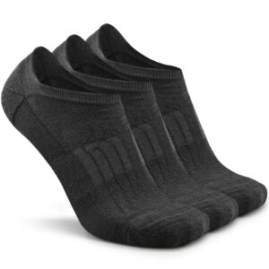 busy socks wool no show loafer athletic fitness socks men, women's plus size lightweight stay up wool ankle no-show running cycling socks, 3 pairs, large, dark grey