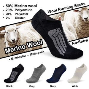 Busy Socks Wool No Show Loafer Athletic Fitness Socks Men, Women's Plus Size Lightweight Stay Up Wool Ankle No-Show Running Cycling Socks, 3 Pairs, Large, Dark Grey