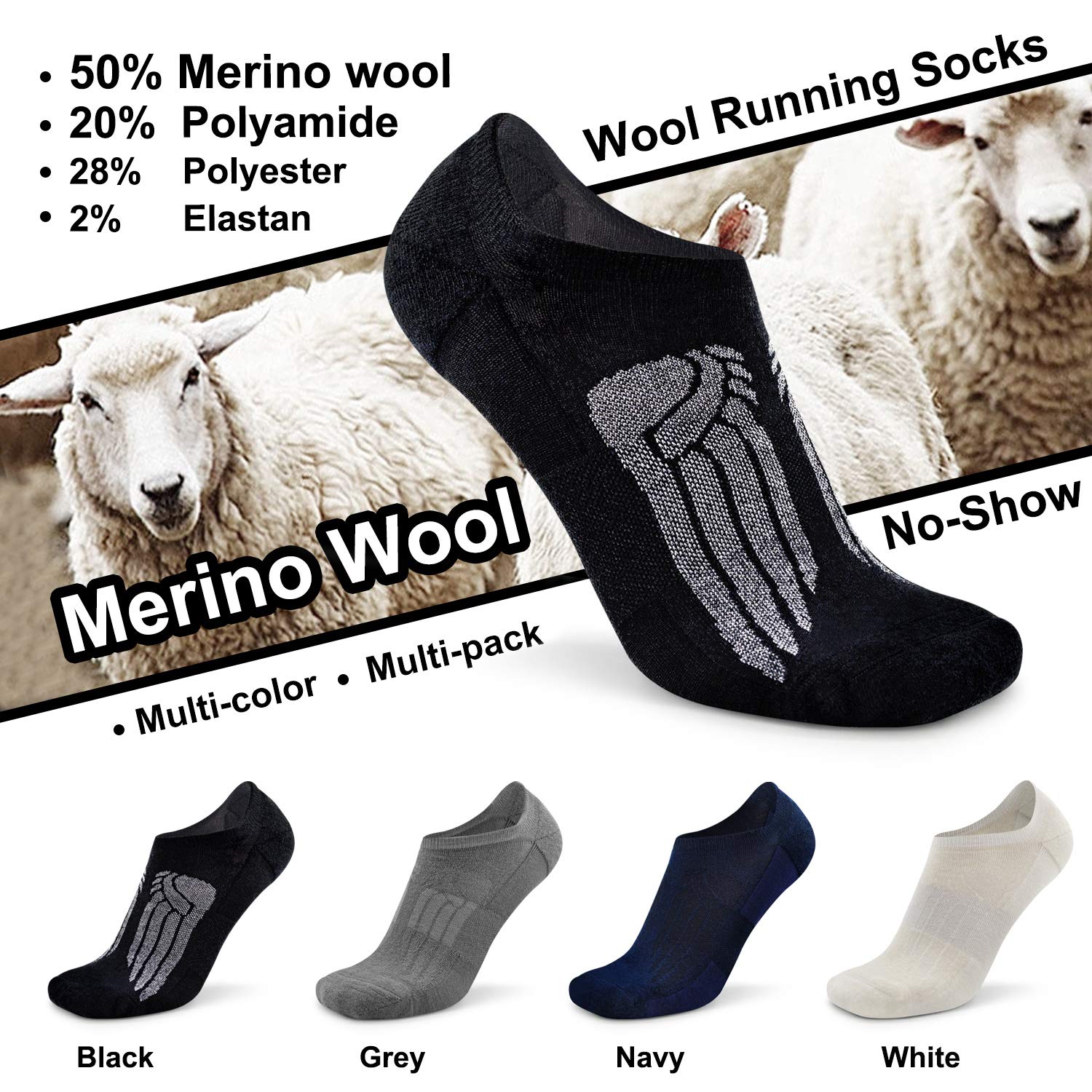 Busy Socks Wool No Show Loafer Athletic Fitness Socks Men, Women's Plus Size Lightweight Stay Up Wool Ankle No-Show Running Cycling Socks, 3 Pairs, Large, Dark Grey