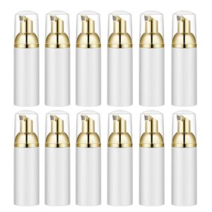 lil ray 2 oz empty white foam pump bottle, foamer soap dispenser for lash shampoo, hand soap, foaming cleaner(gold pump, 12 pcs)