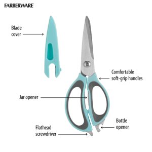 Farberware 4-in-1 Kitchen Shears, 2-Piece, Aqua and Gray