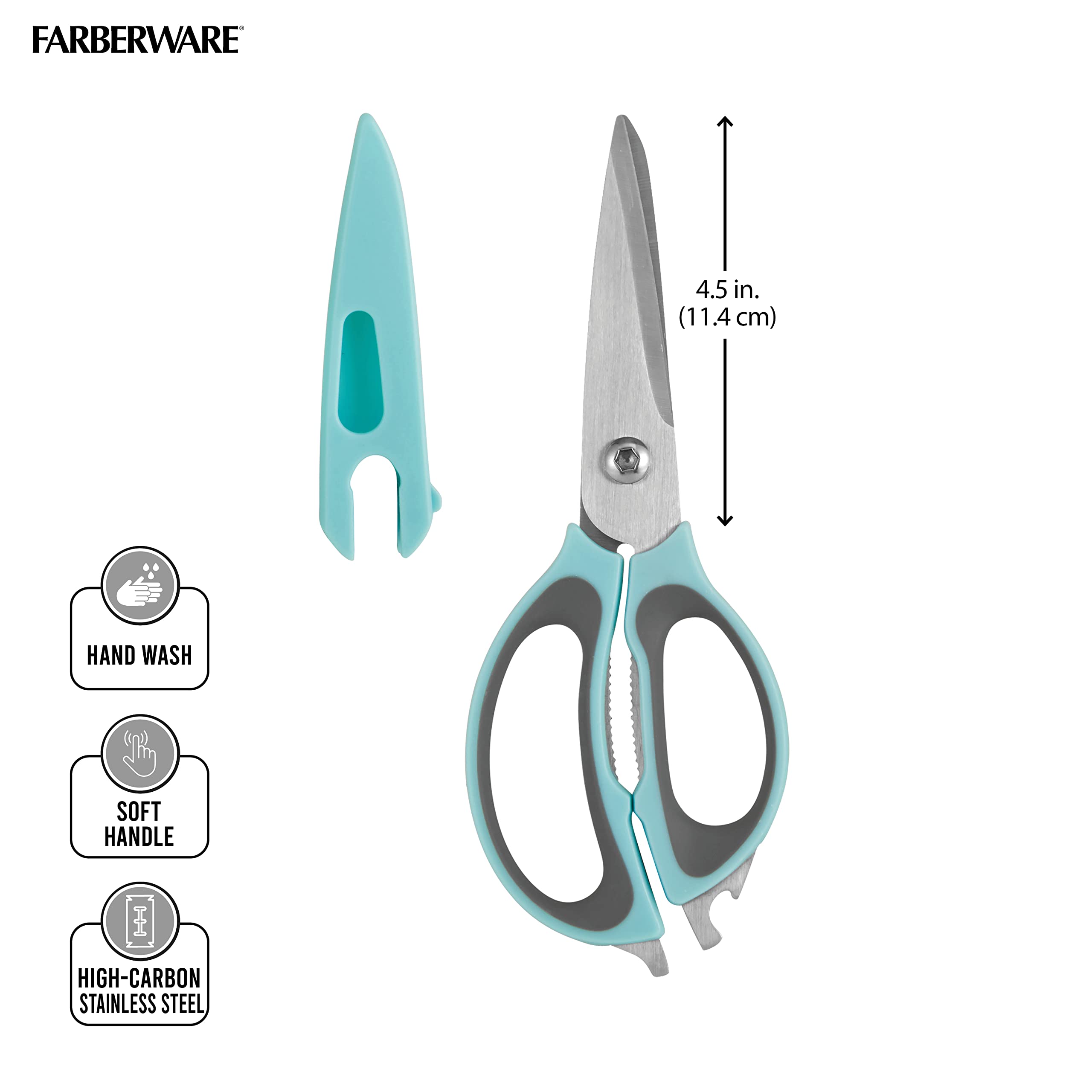 Farberware 4-in-1 Kitchen Shears, 2-Piece, Aqua and Gray