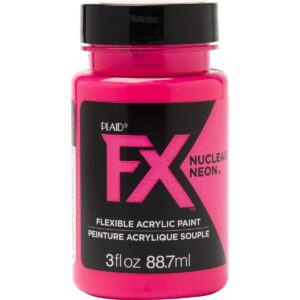 plaidfx neon flexible acrylic paint ideal for pliable surfaces and cosplay costumes, non-cracking or peeling, no-tack, durable, 3 oz, killer pink