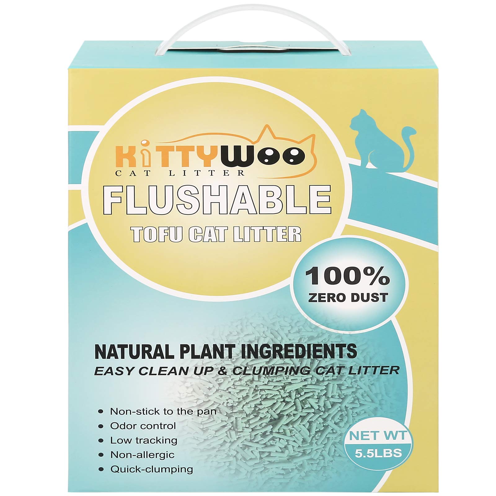 KITTYWOO Tofu Cat Litter, Natural Flushable Cat Litter Easy Clumping Kitty Litter Low Tracking Dust Free & Ultra Odor Control Cat Litter (Green Tea)