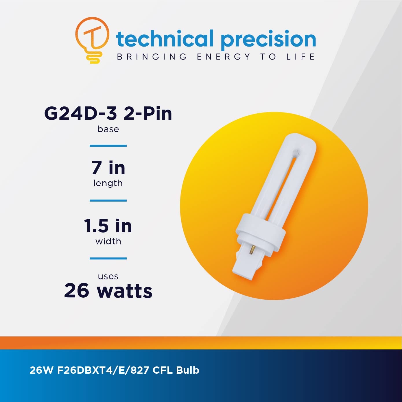 Technical Precision Replacement for Ge General Electric F26DBXT4/E/827 Light Bulb 26 Watt CFL Light Bulb with G24D-3 2 Pin Base - High Output Energy Efficient T4 2700k Light Bulb - 2 Pack