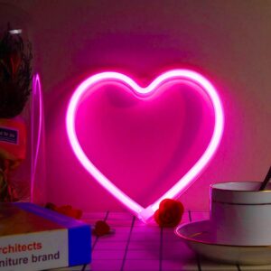 pink heart neon sign, led light battery operated or usb powered decorations lamp, table and wall decoration light for mothers day gift, girl's room wedding valentines day party birthday home décor