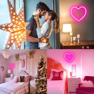 Pink Heart Neon Sign, LED Light Battery Operated or USB Powered Decorations Lamp, Table and Wall Decoration Light for Mothers Day Gift, Girl's Room Wedding Valentines Day Party Birthday Home Décor