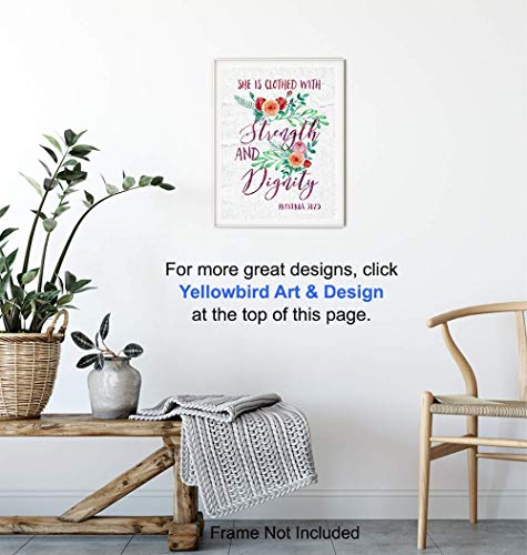 She is Clothed With Strength and Dignity - Christian Wall Decor - Proverbs 31 - Bible Verse Wall Art - Scripture Wall Decor - Inspirational Gift for Women, Girls - Religious Gifts - God Wall Decor