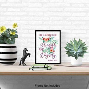 She is Clothed With Strength and Dignity - Christian Wall Decor - Proverbs 31 - Bible Verse Wall Art - Scripture Wall Decor - Inspirational Gift for Women, Girls - Religious Gifts - God Wall Decor