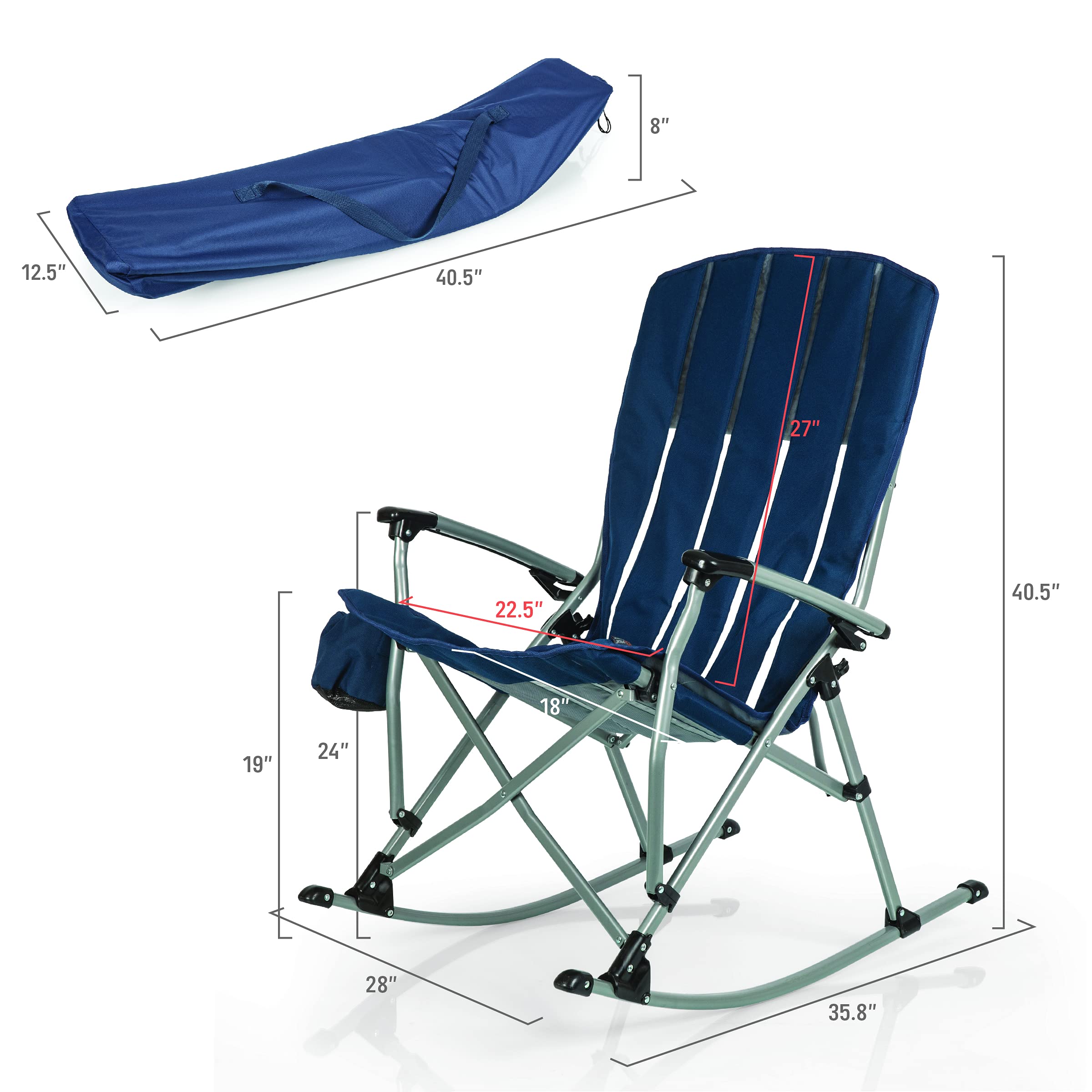 ONIVA - a Picnic Time brand Outdoor Rocking Camp Chair - XL Heavy Duty Camping Chair for Adults, (Navy Blue)