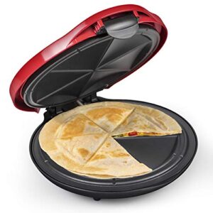 taco tuesday deluxe 10-inch 6-wedge electric quesadilla maker with extra stuffing latch, red