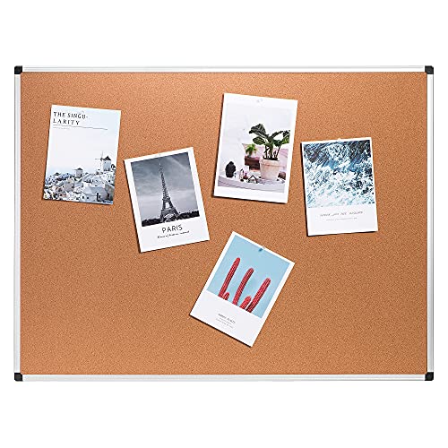 Amazon Basics Rectangular Cork board, Aluminum Frame, 35" x 47", Brown