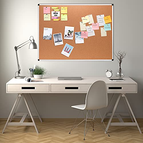 Amazon Basics Rectangular Cork board, Aluminum Frame, 35" x 47", Brown