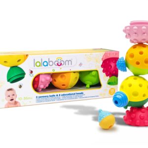 Lalaboom 3 Large Sensory Balls and 12 Piece Baby Pop Beads - Ages 10 Months to 3 Years - BL930