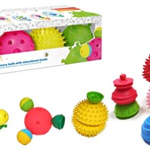 Lalaboom 3 Large Sensory Balls and 12 Piece Baby Pop Beads - Ages 10 Months to 3 Years - BL930